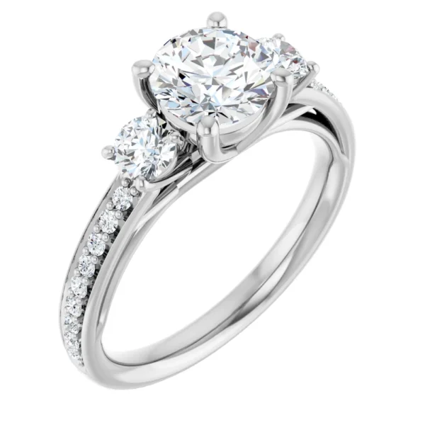 Three-Stone Engagement Ring with Trellis Design & Accent Diamonds ...